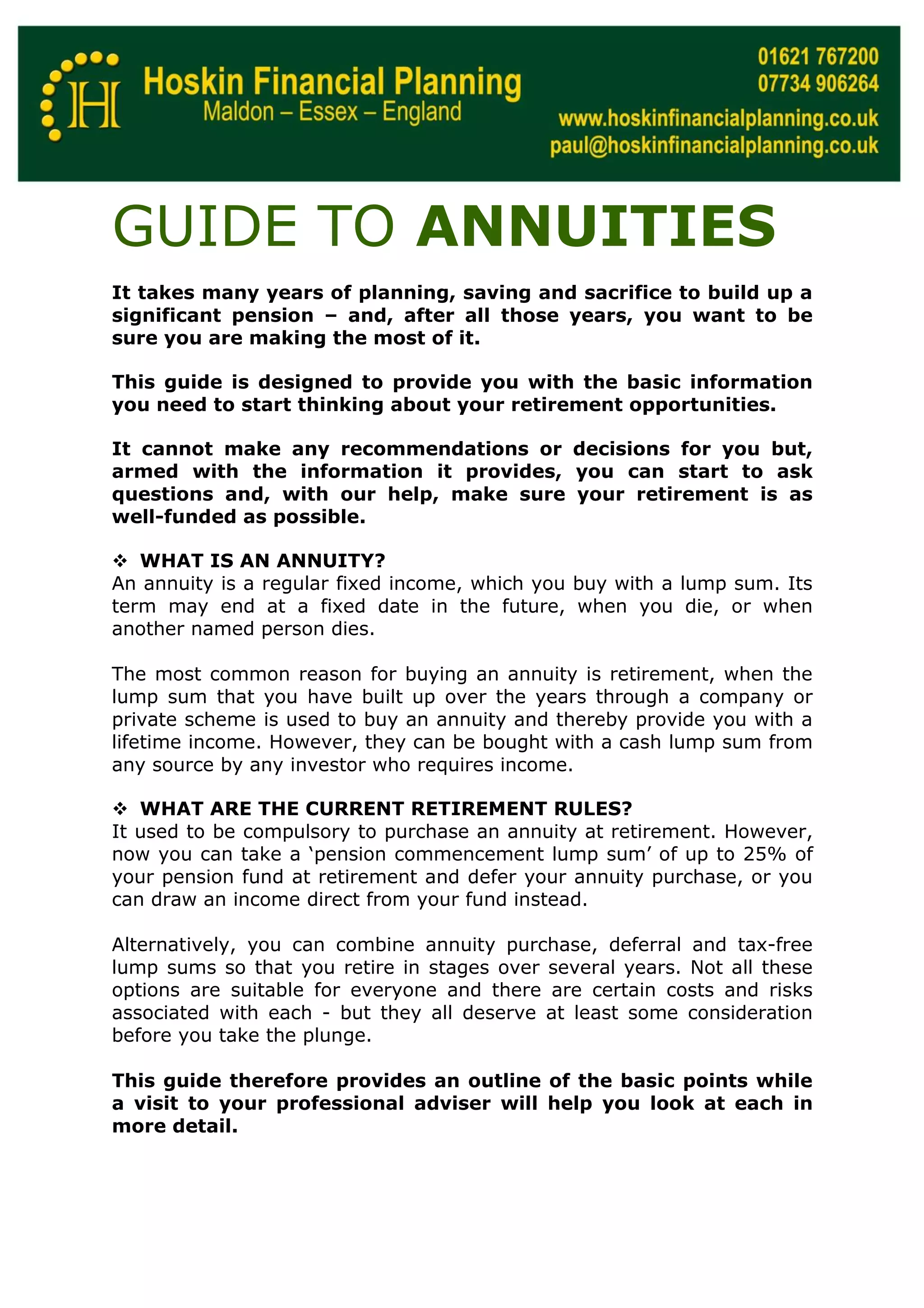 Guide to annuities | PDF