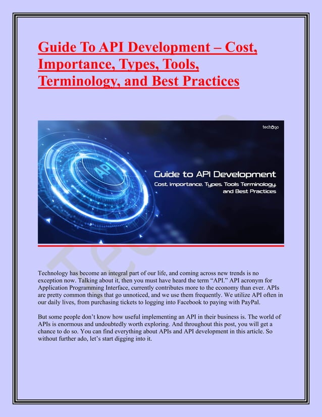 Guide To API Development – Cost, Importance, Types, Tools, Terminology, and Best Practices.pdf