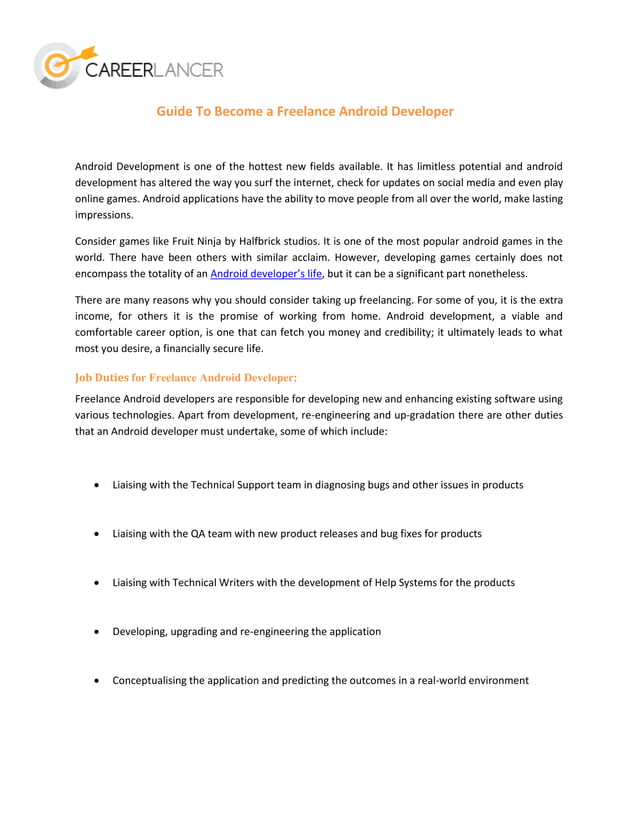 Guide To Become A Freelance Android Developer | PDF