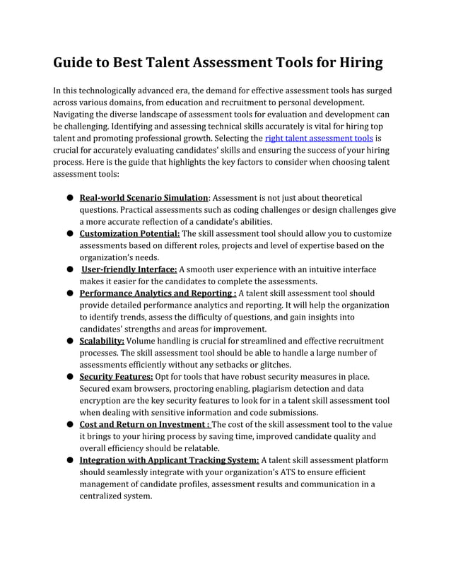 The Best Talent Assessment Tools for Hiring | PDF