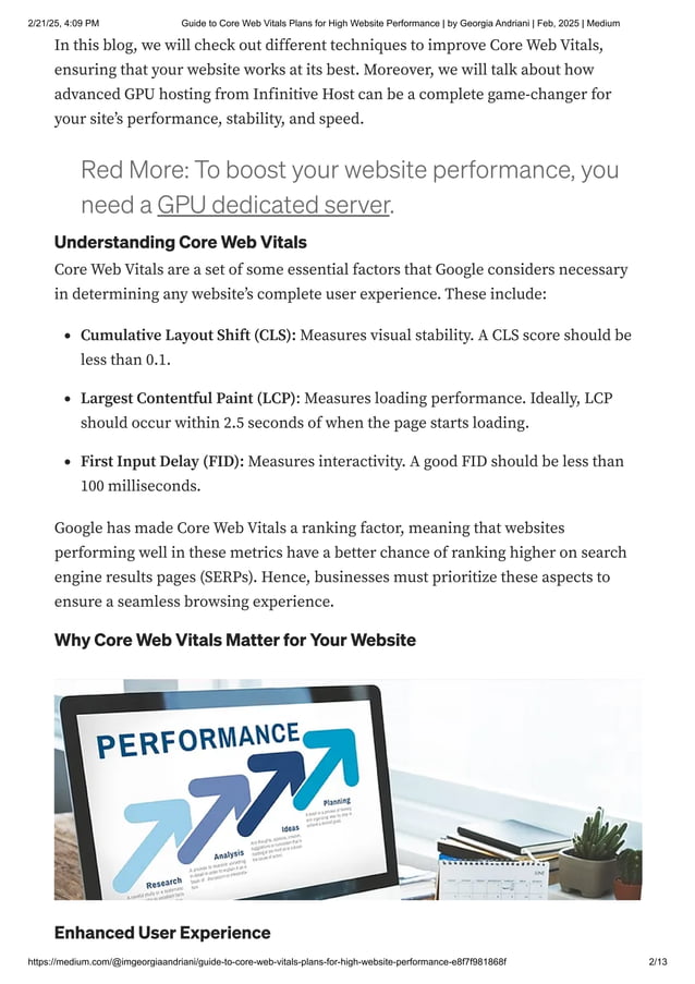Guide to Core Web Vitals Plans for High Website Performance | PDF