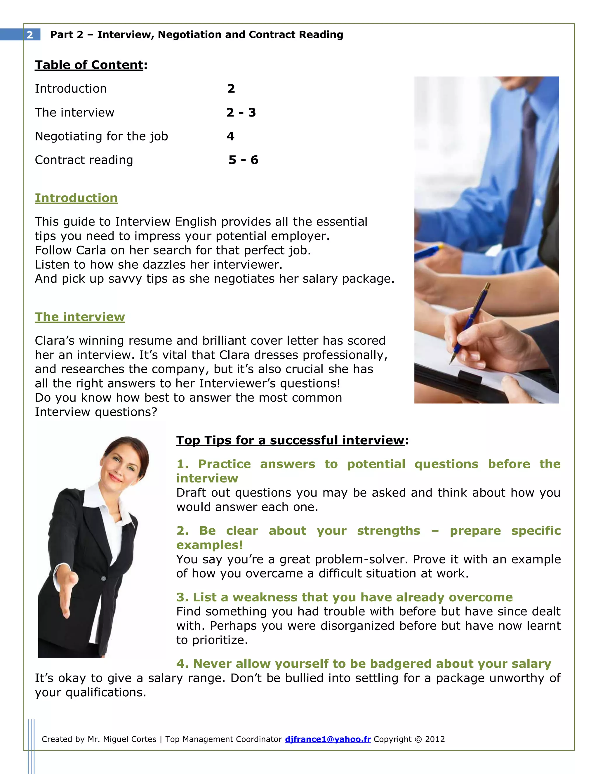 Guide To Interview English Part 2 Interview, Negotiation And Contract Reading 2012 | PDF