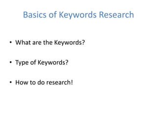 Guide to keywords research | PPTX | Search | Internet