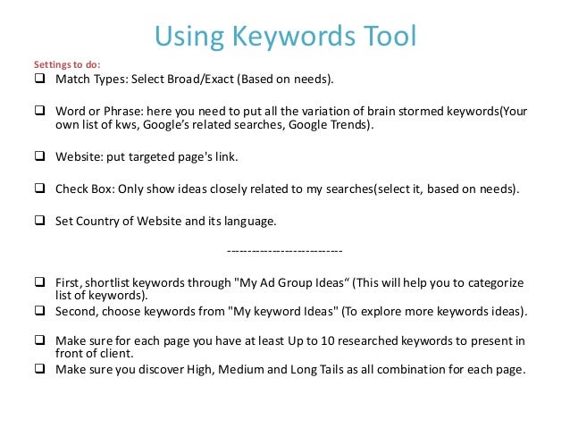 Guide to keywords research