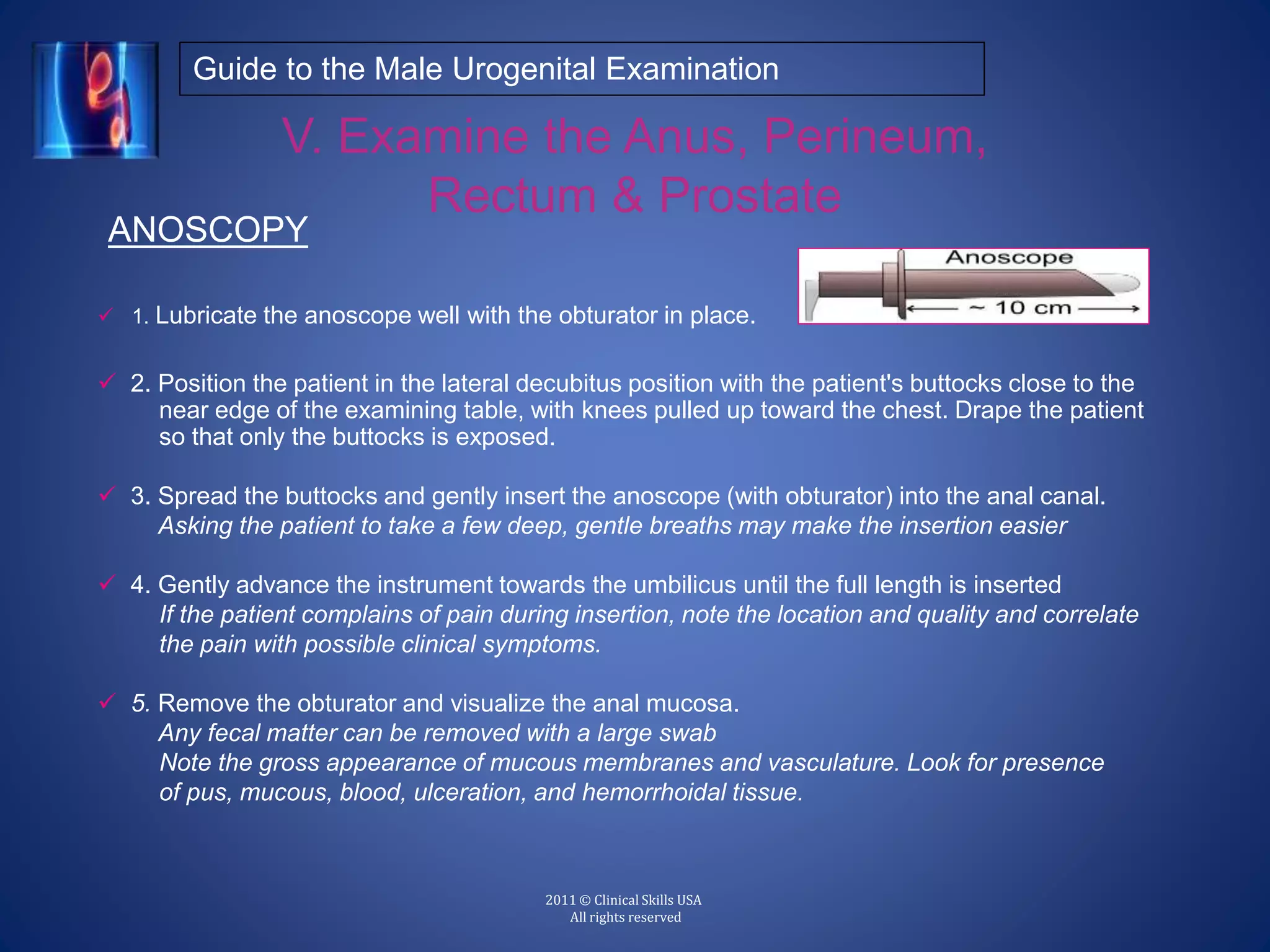 A Guide to the Clinical Male Urogenital Examination | PPTX