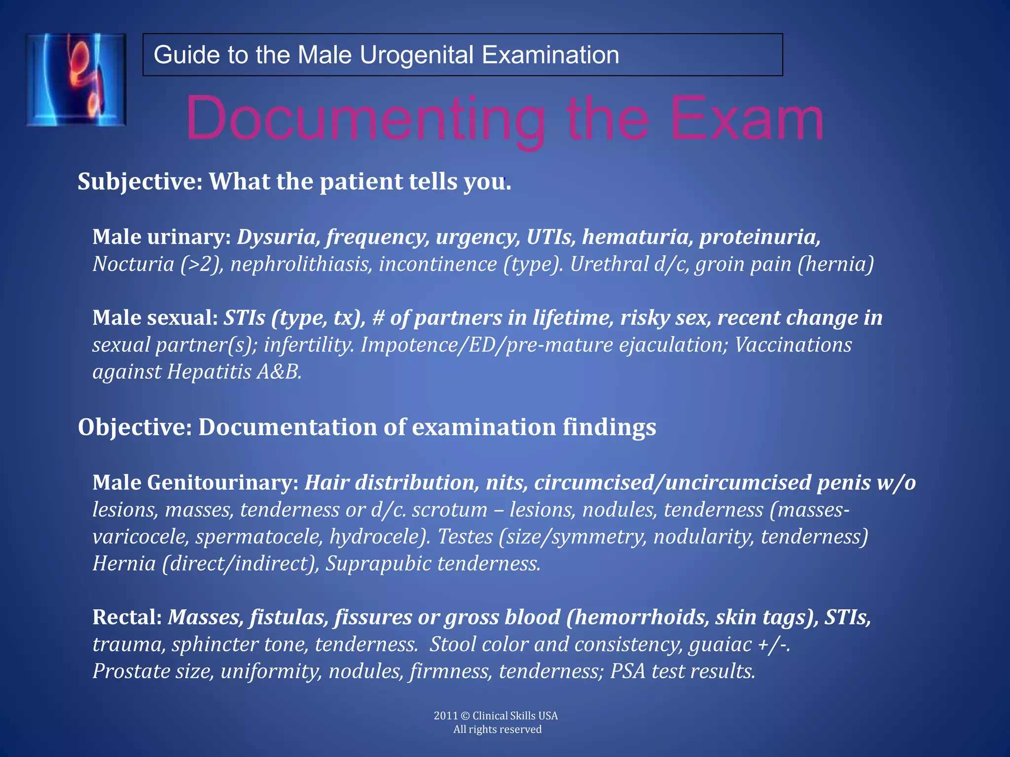 A Guide to the Clinical Male Urogenital Examination | PPTX