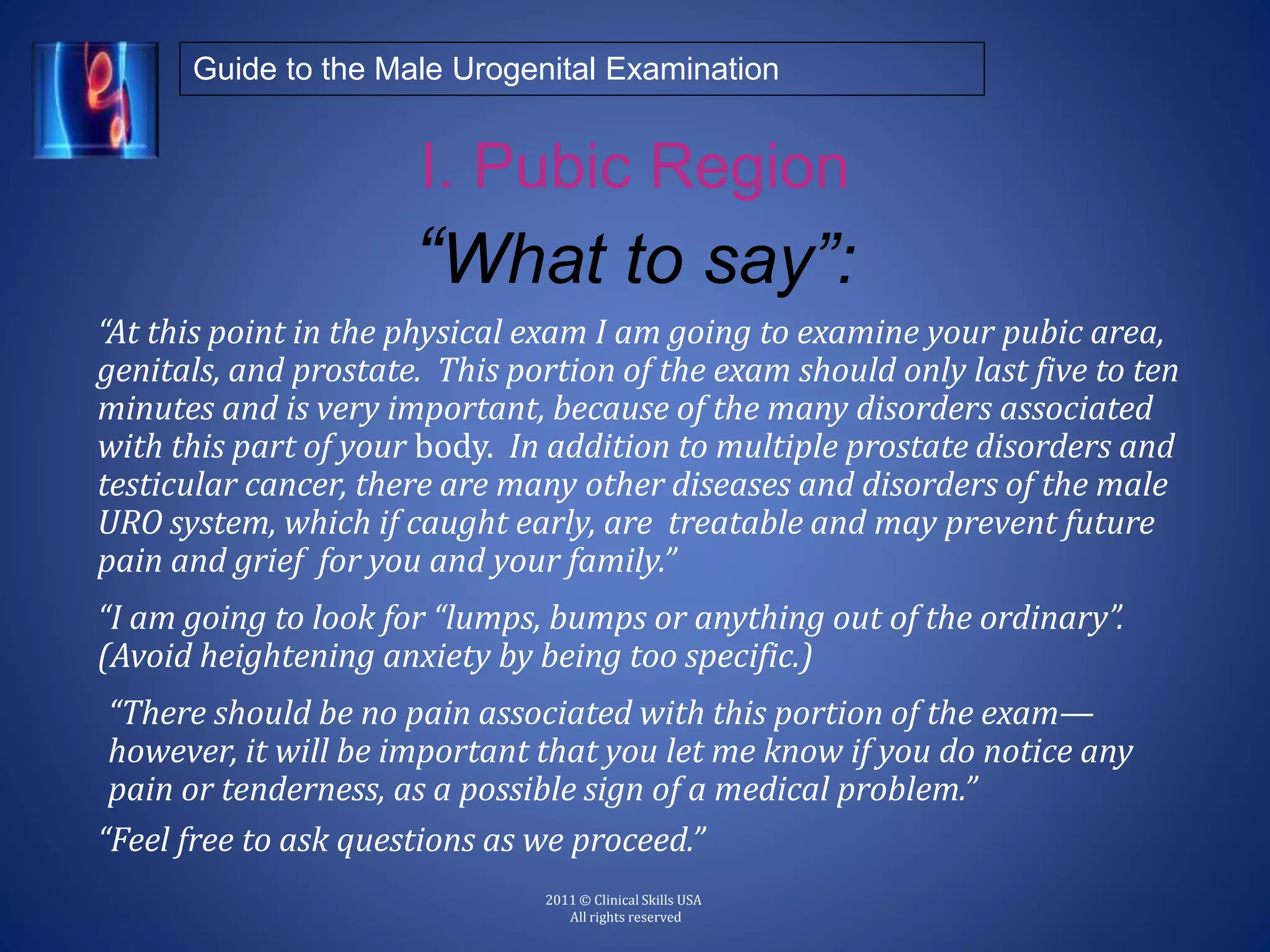 A Guide to the Clinical Male Urogenital Examination | PPTX
