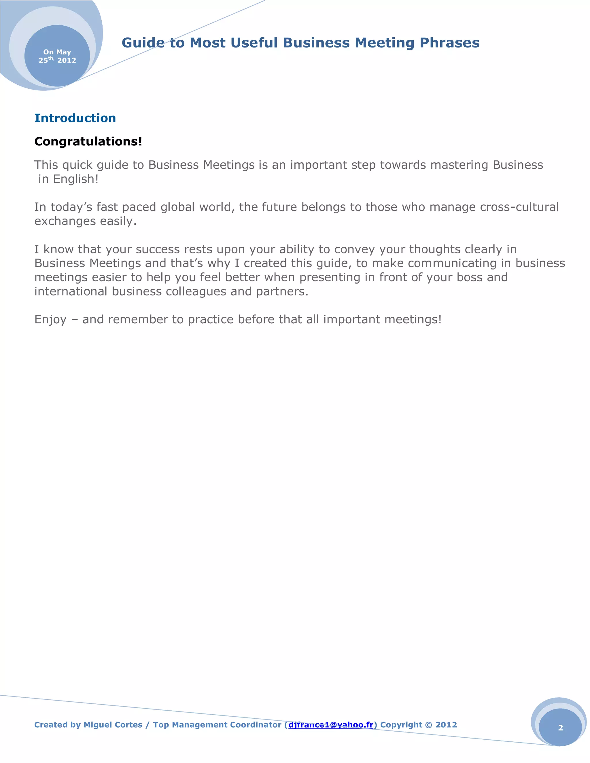 Guide To Most Useful Business Meeting Phrases | PDF