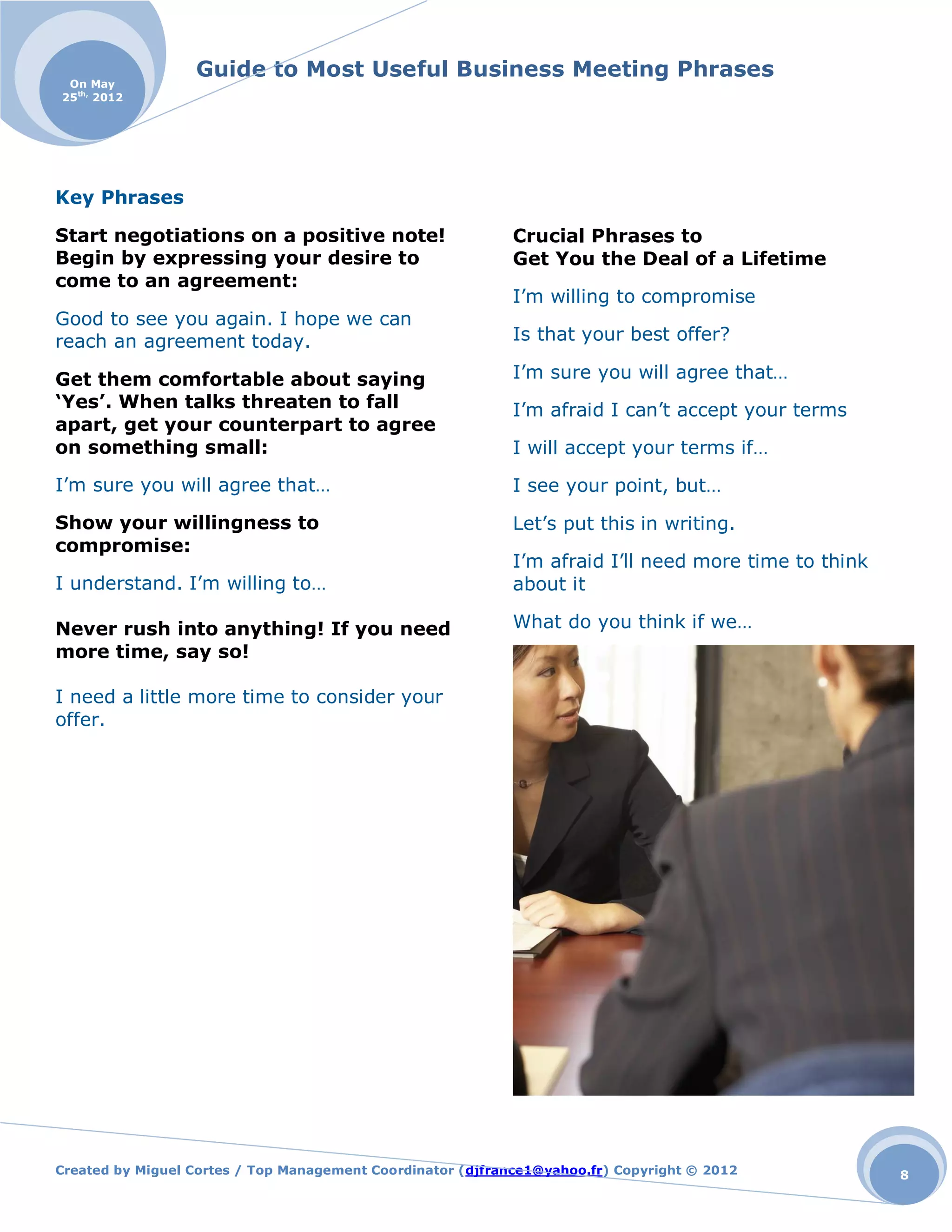 Guide To Most Useful Business Meeting Phrases | PDF