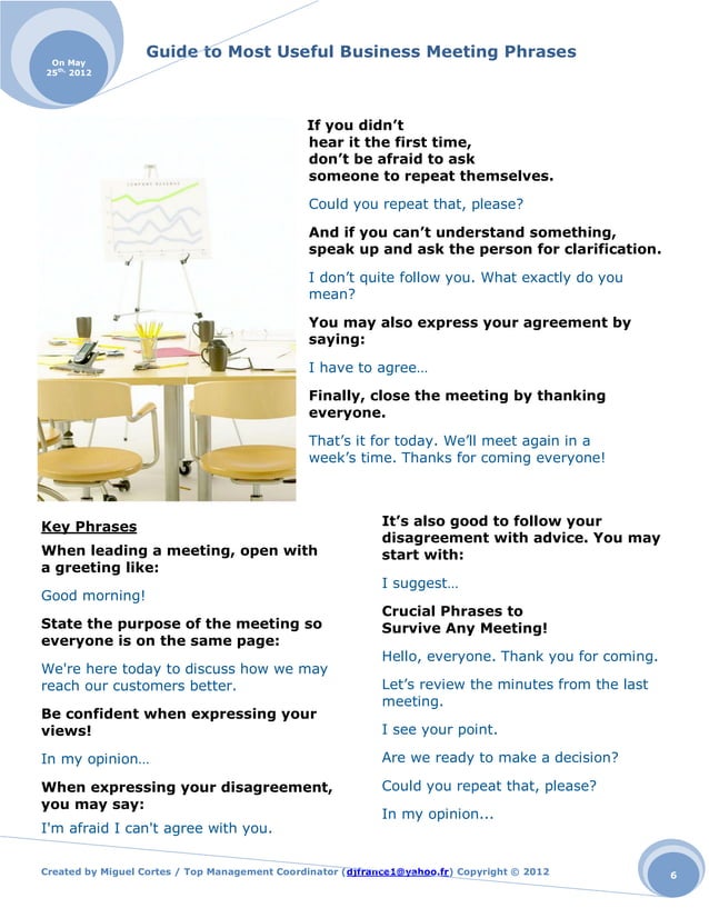 Guide To Most Useful Business Meeting Phrases | PDF