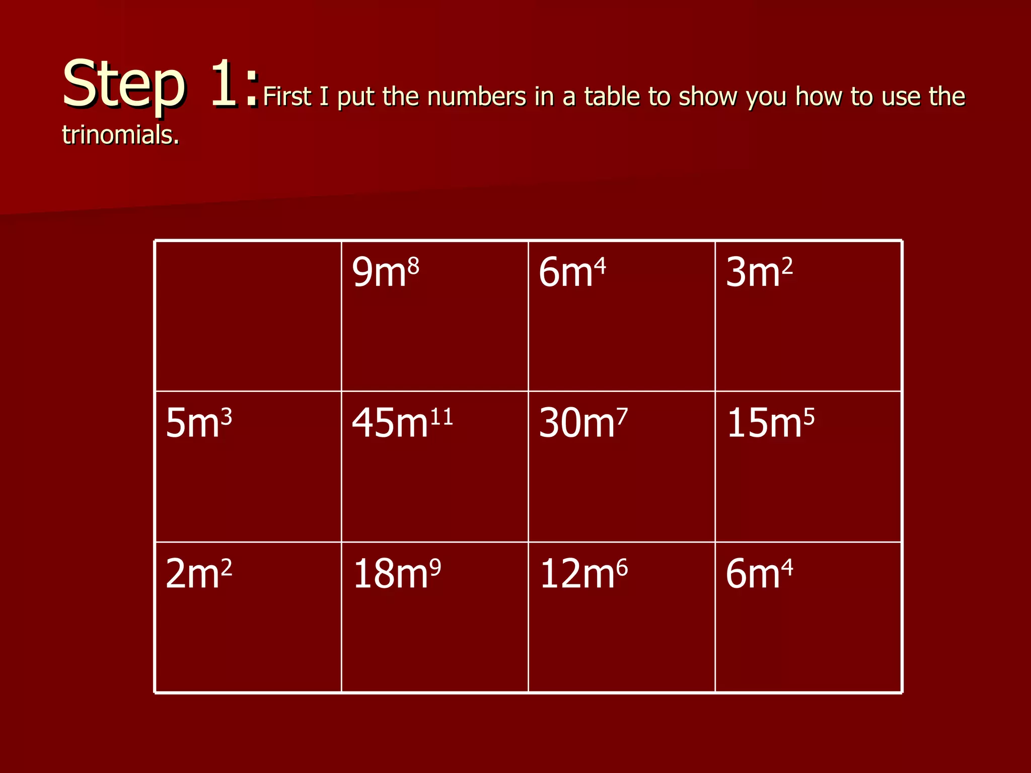 Guide to multiplying trinomials | PPT