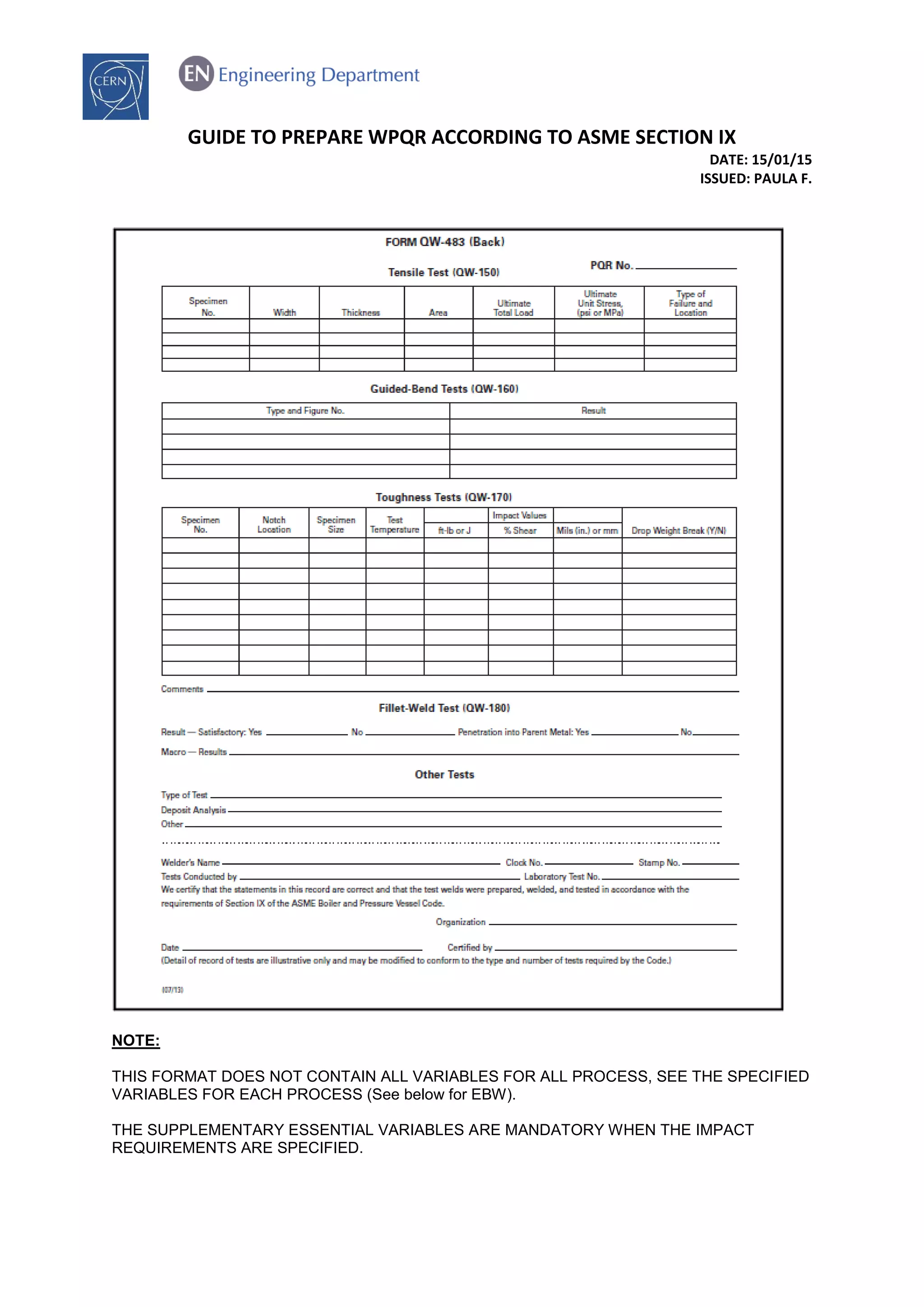 Guide to prepare_the_wpqr_-_asme_code | PDF