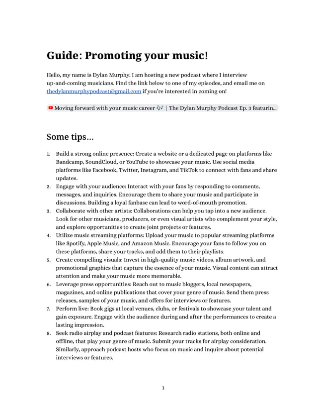 A guide to promoting your music as an up-and-coming musician | PDF