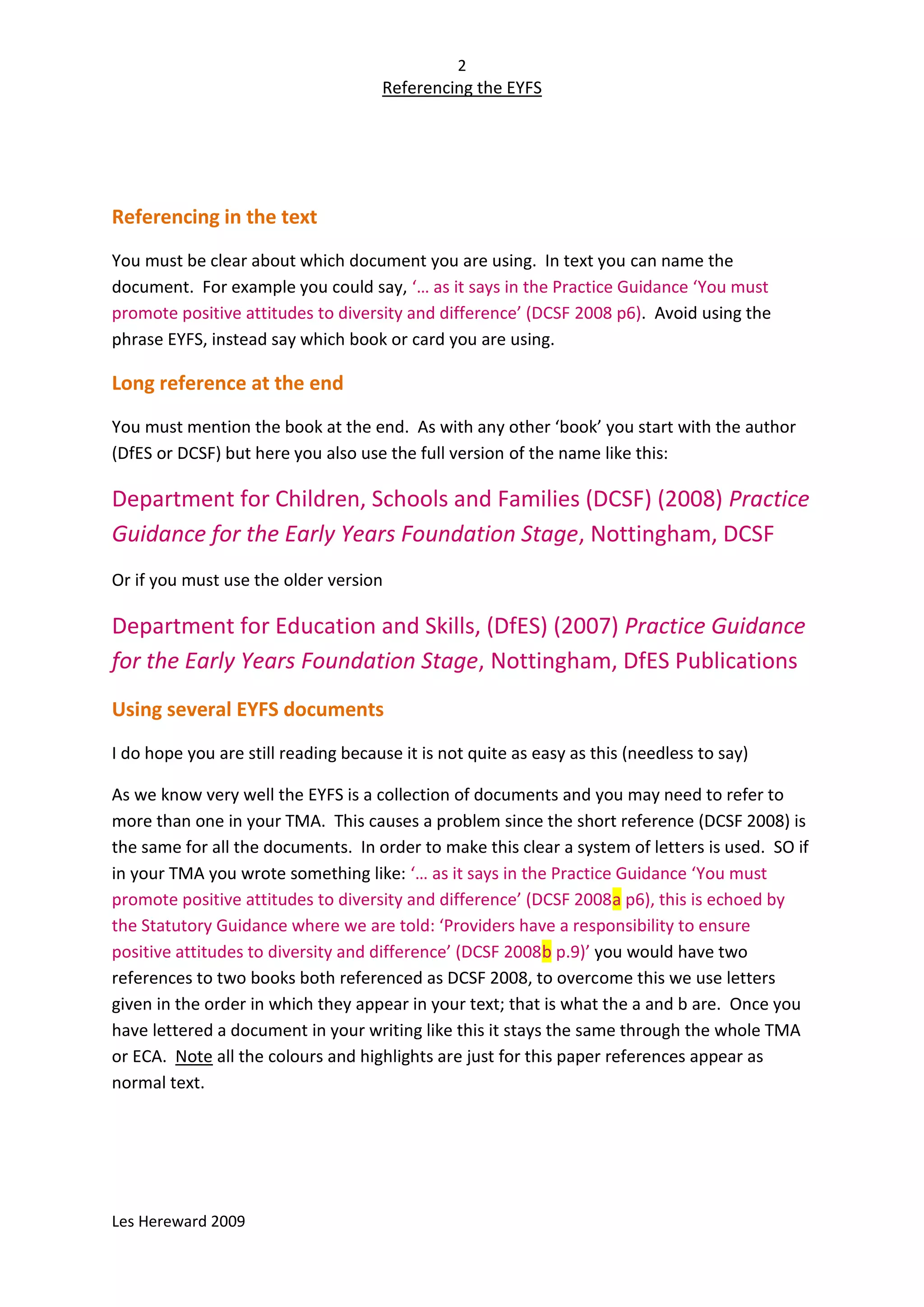 Guide To Referencing 1 EYFS | PDF