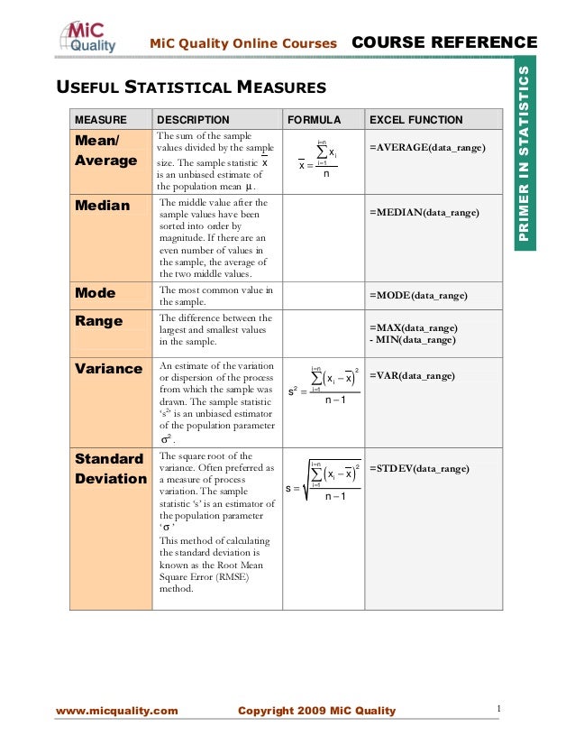 Six sigma statistics