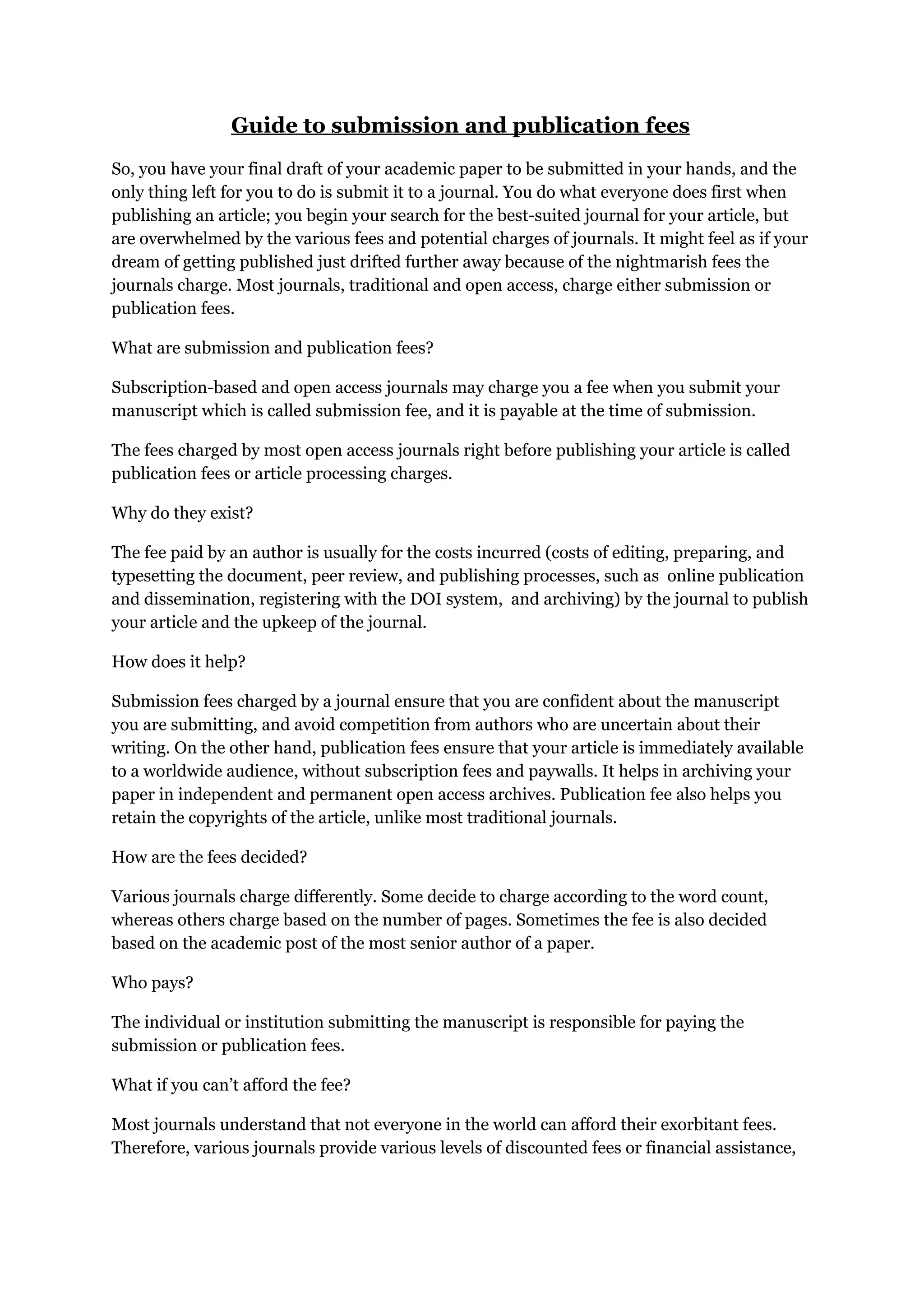 Guide to submission and publication fees | PDF