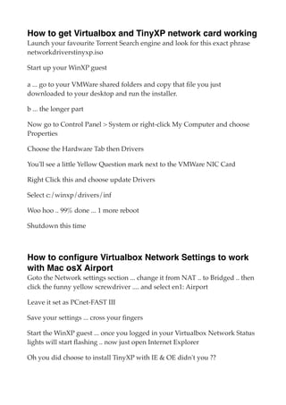 Guide to virtualbox and tiny xp for mac os | PAGES
