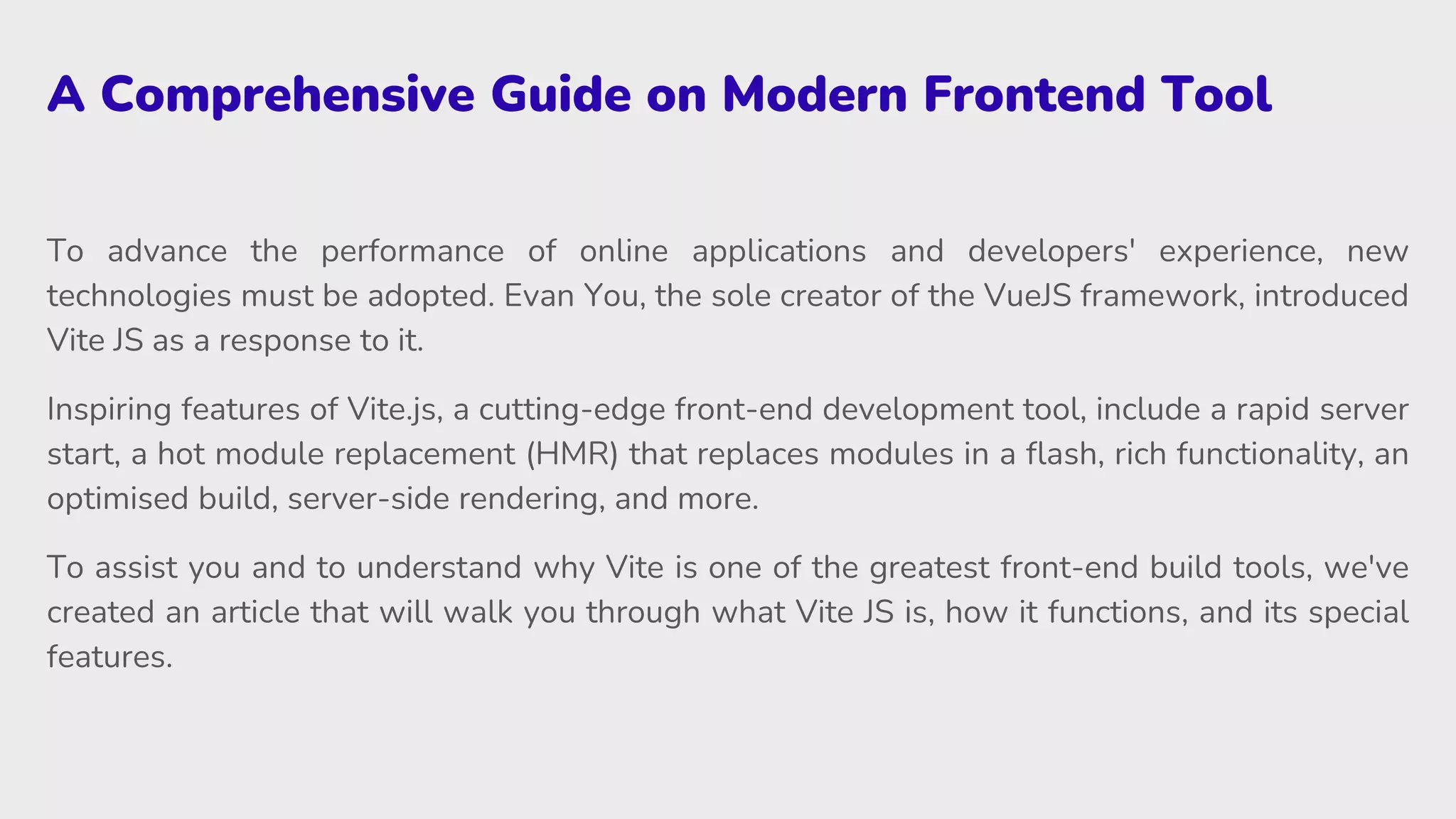 Guide to Vite JS – Modern Fron-End Development Tool | PPT Guide to Vite JS – Modern Fron-End Development Tool | PPT