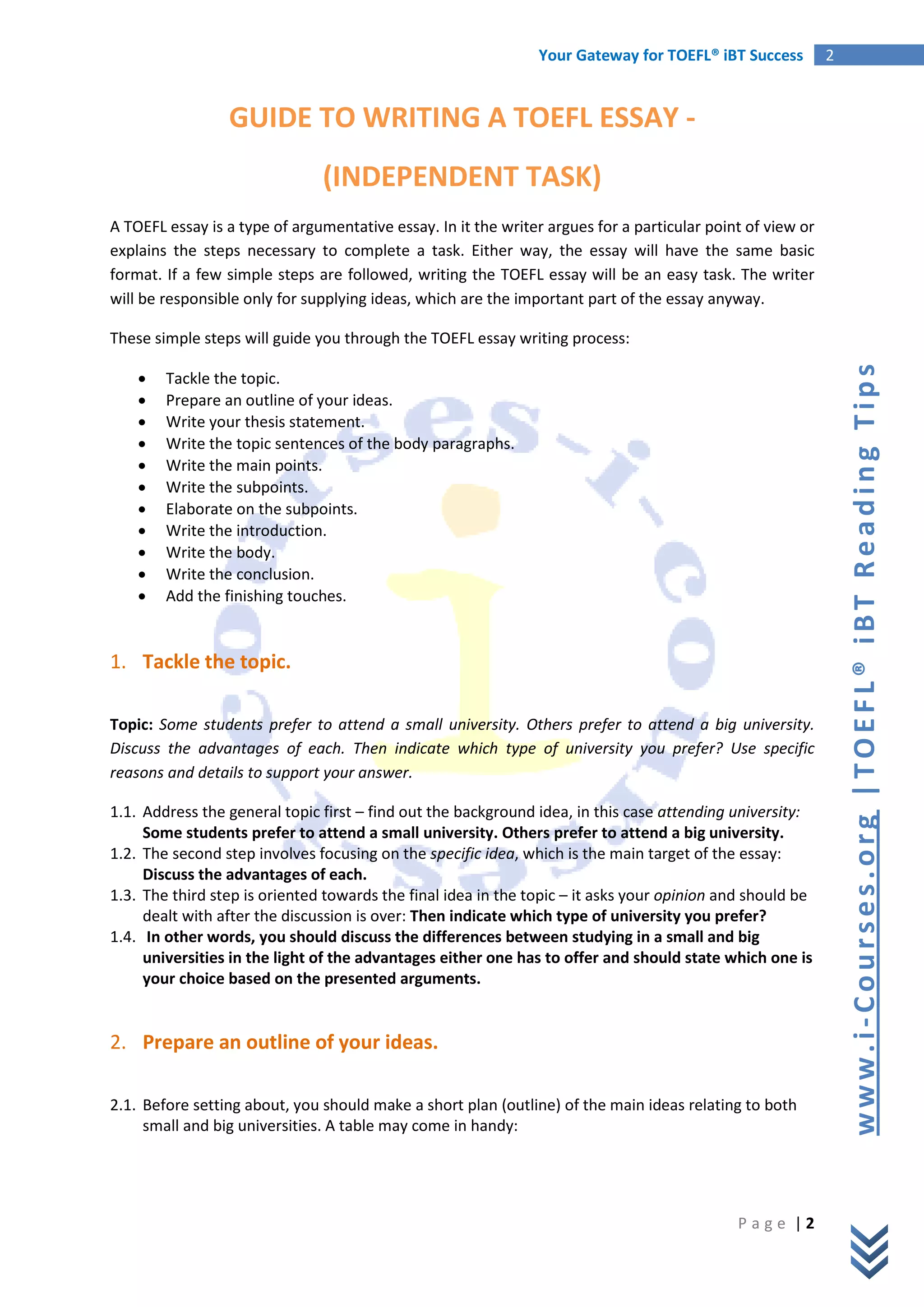 Guide To Writing A Toefl Essay Independent Task | PDF | College ...