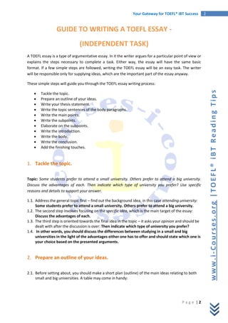 Guide To Writing A Toefl Essay Independent Task | PDF | College ...