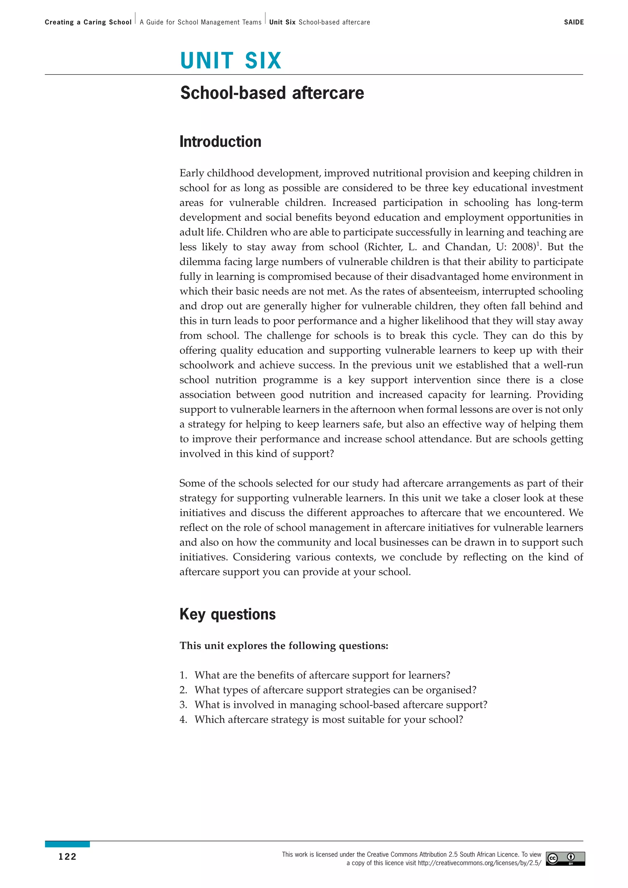 Learning Guide: Unit 6 - School-based aftercare. | PDF