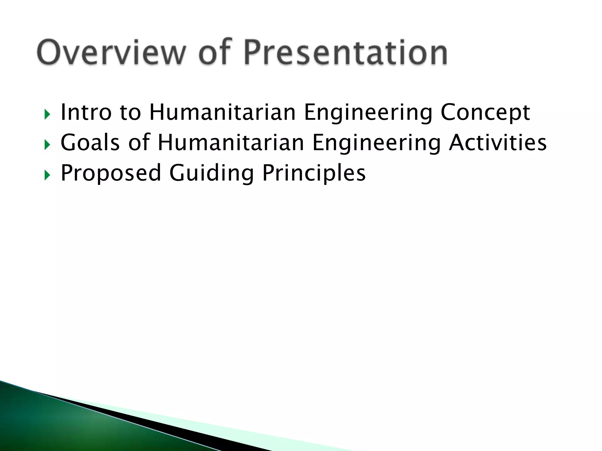 Guiding Principles for Sustainable Humanitarian Engineering Projects | PPTX