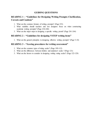 Guiding questions for reading materials | DOCX