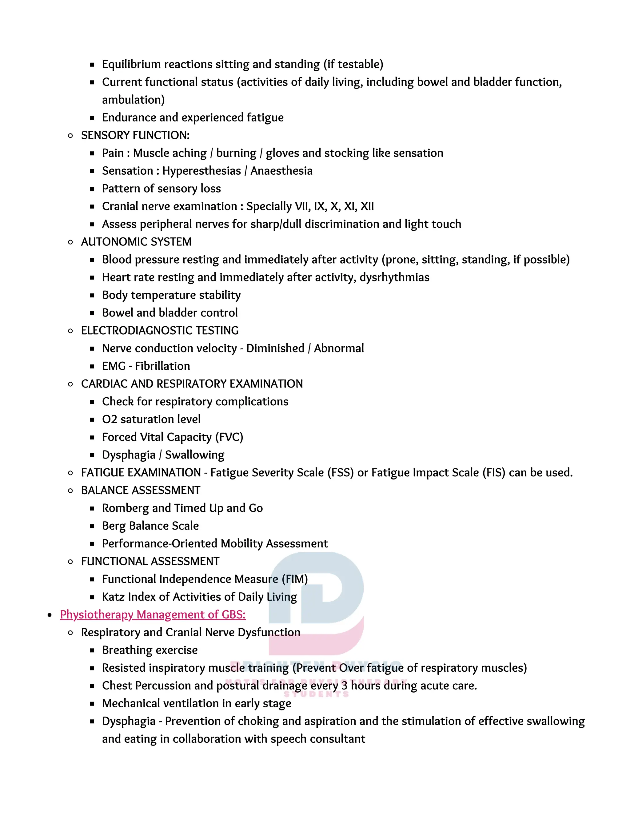 Guillain-Barré Syndrome Physiotherapy Assessment and Management | PDF