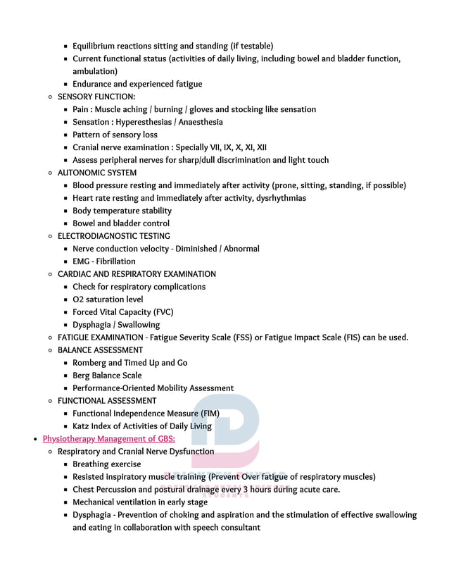 Guillain-Barré Syndrome Physiotherapy Assessment and Management | PDF | Brain and Nervous System ...
