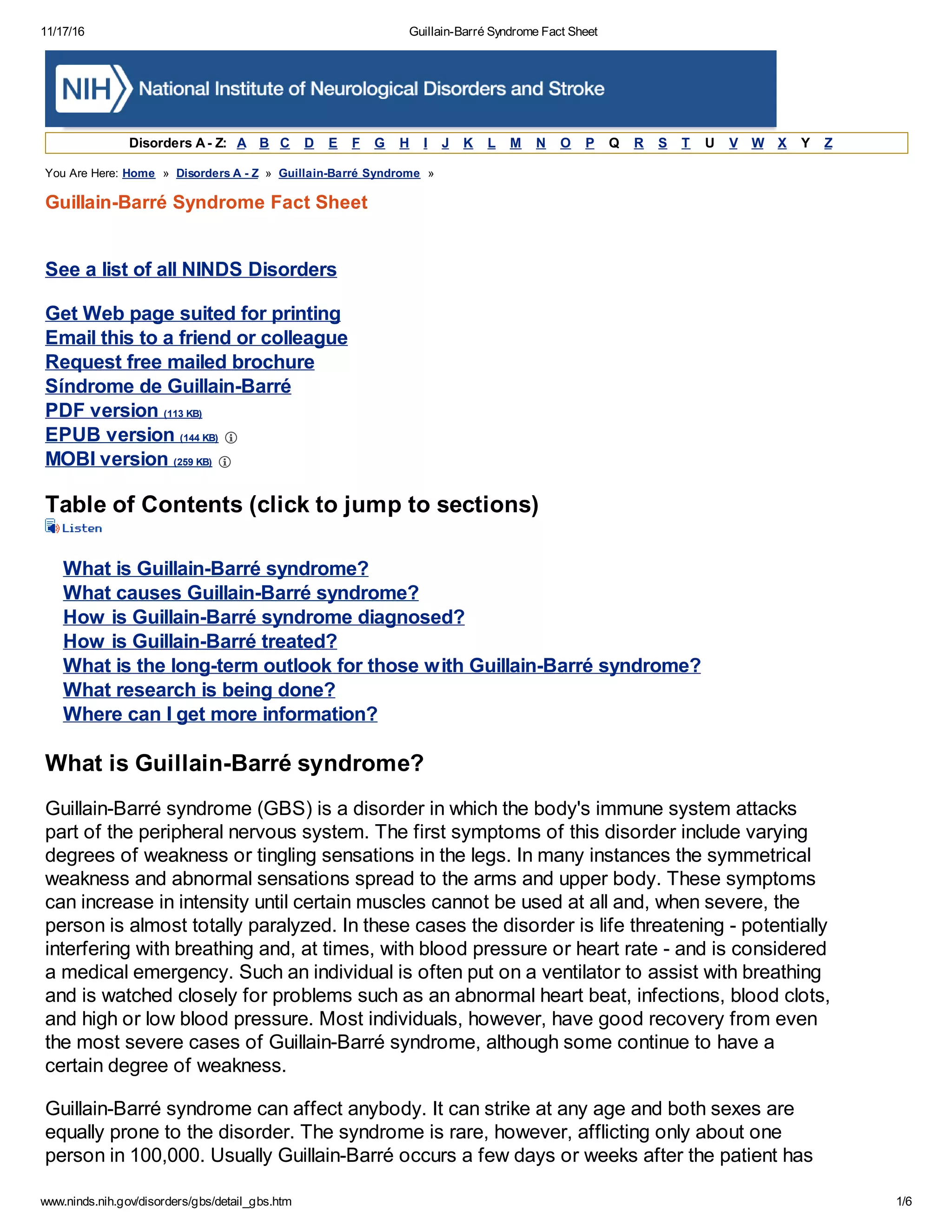 Guillain barré syndrome fact sheet | PDF | Brain and Nervous System Disorders | Diseases and ...