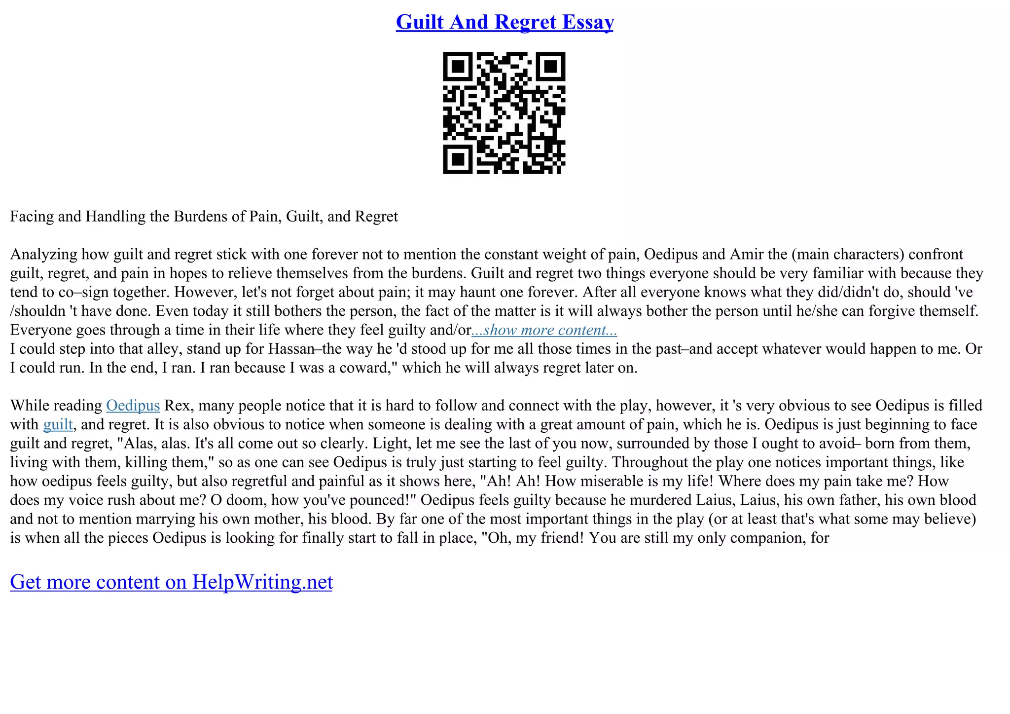 Guilt And Regret Essay | PPT