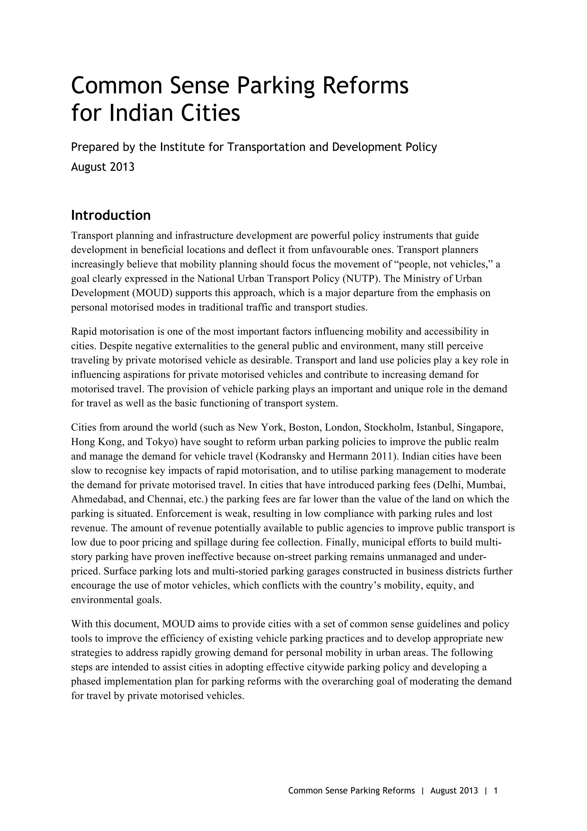 Guidance on parking reform in Indian cities | PDF