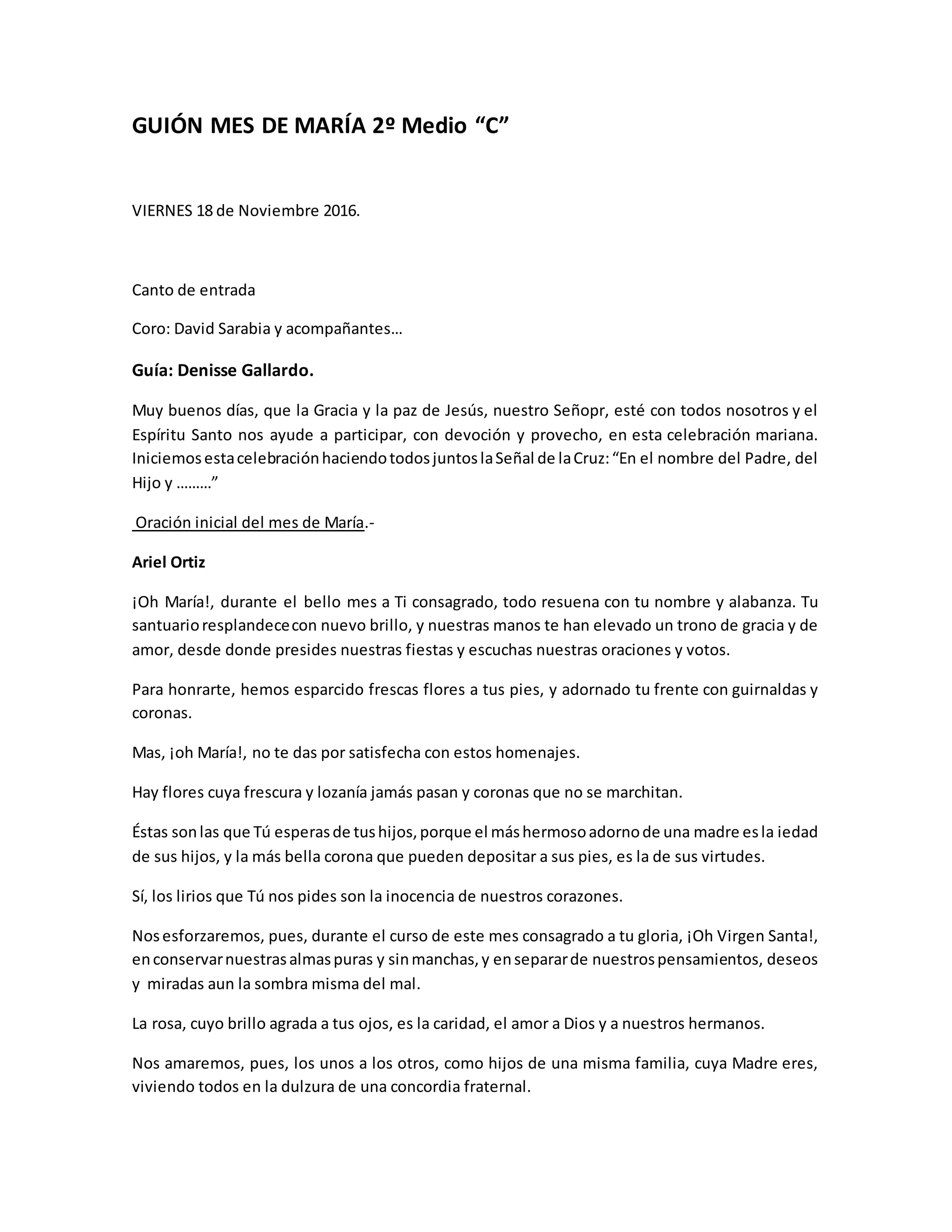 Guión mes de maría 4º medio c | DOCX