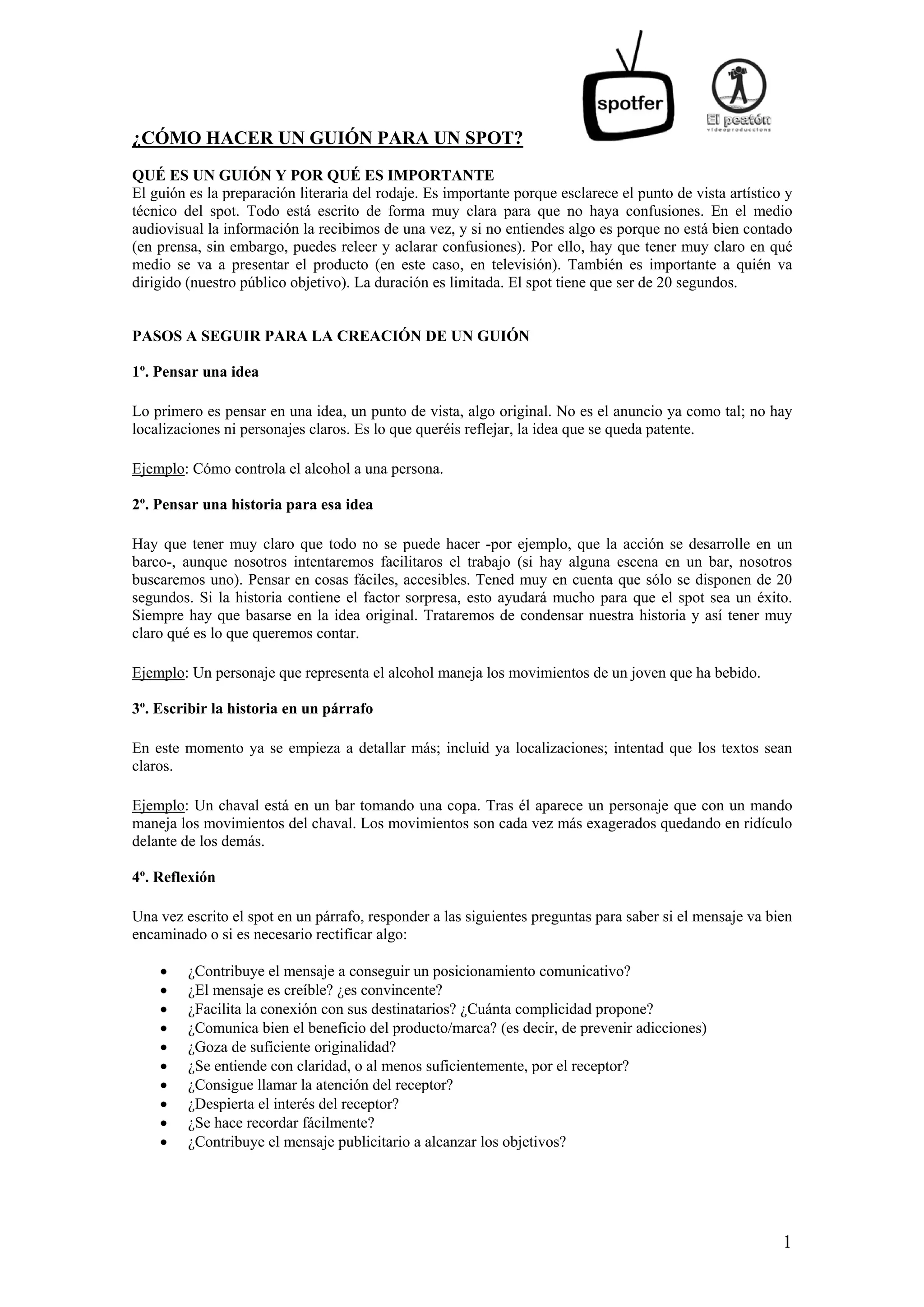 Guion para un spot - publicitario | PDF