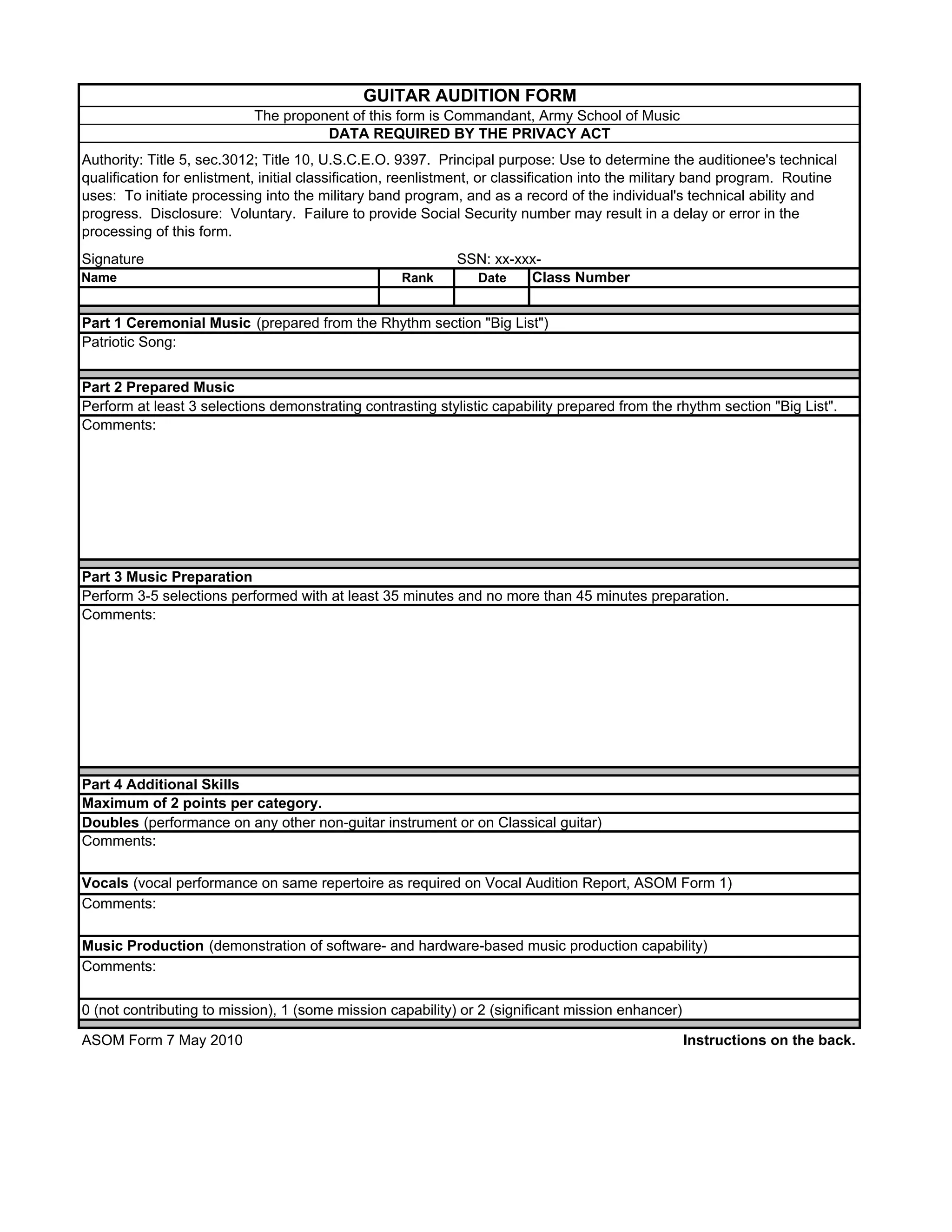 Guitar audition form | PDF
