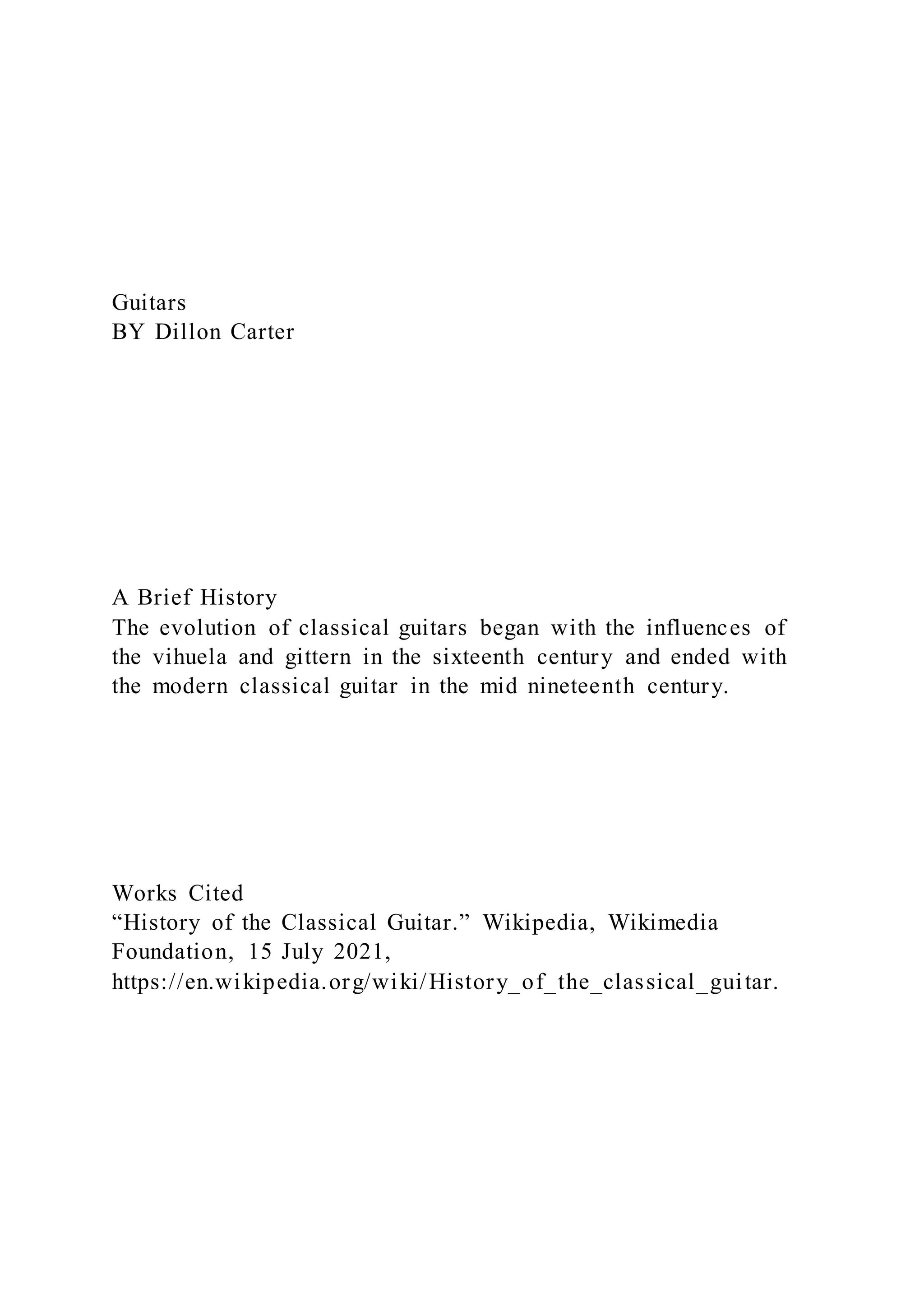 Guitars by dillon carter a brief histo | DOCX | Classical Music | Music