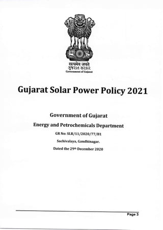 Gujarat solar-power-policy-2021 | PDF