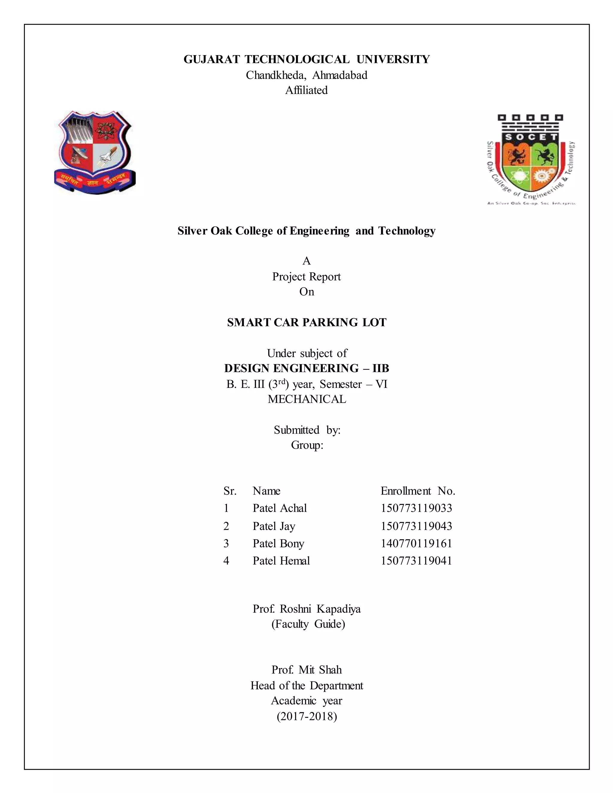 smart parking lot (DE report with AEIOU sheet photos & mind mapping) | DOCX