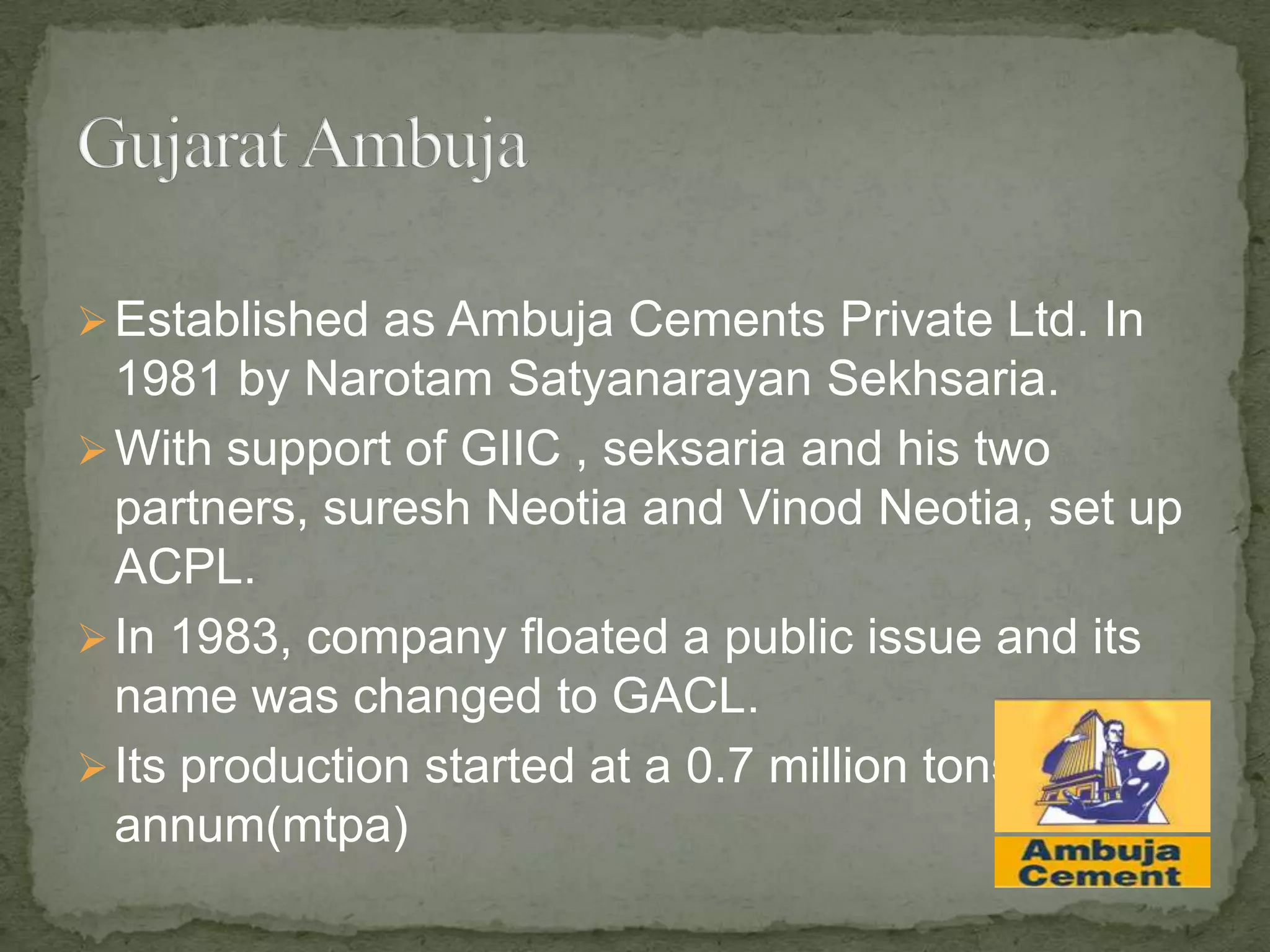 Gujrat ambuja cement cost leader in indian cement industry | PPTX