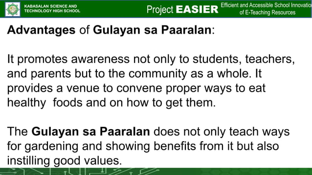 GULAYAN SA PARALAN.pptx | Secondary Education | Education