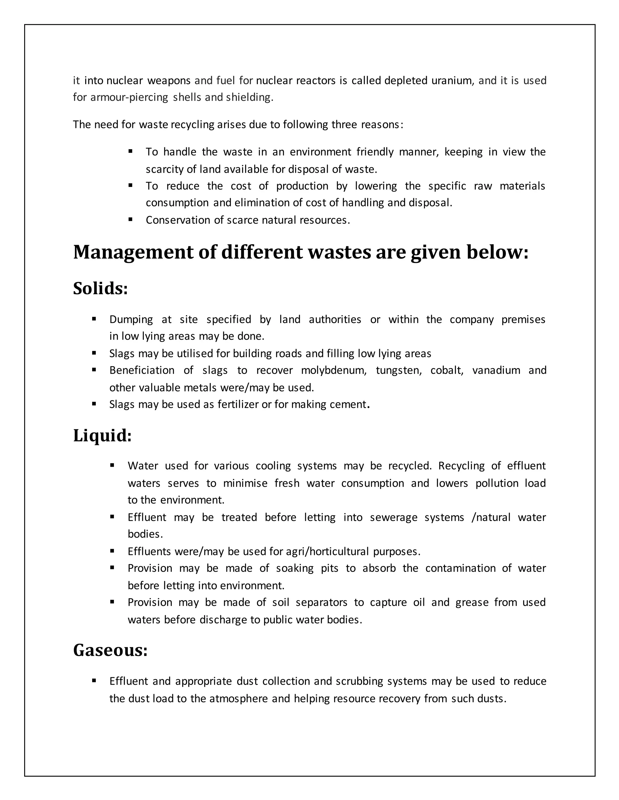 Waste management in metallurgical | DOCX
