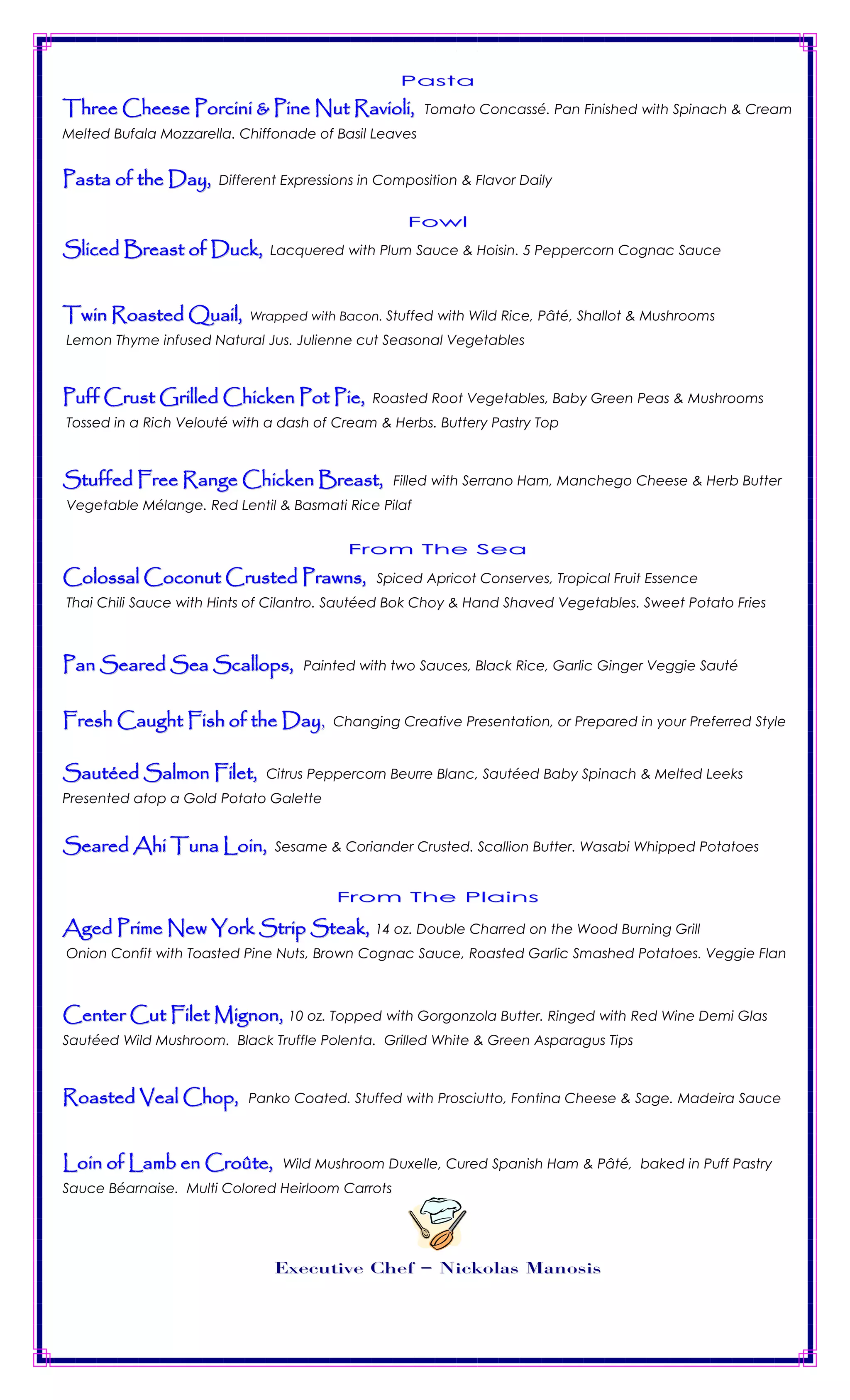 Gulfstream Hotel Dinner Menu | PDF