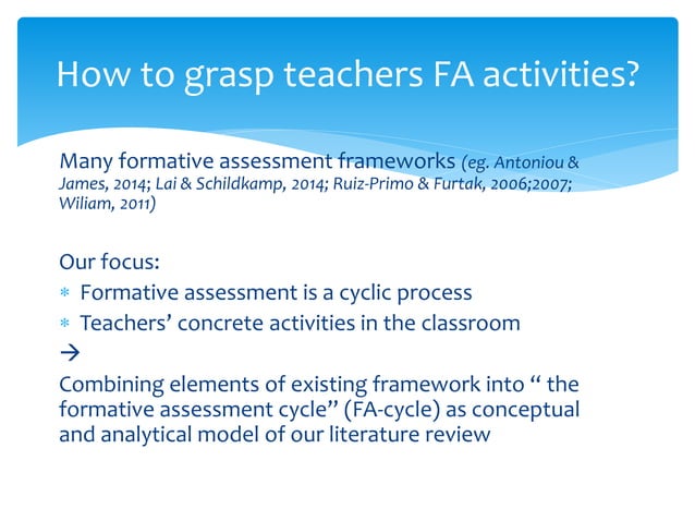 Teachers' formative assessment practices in the classroom: a literature ...