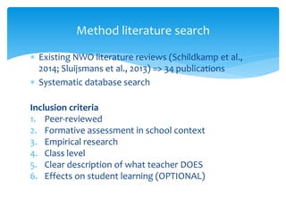 Teachers' formative assessment practices in the classroom: a literature ...
