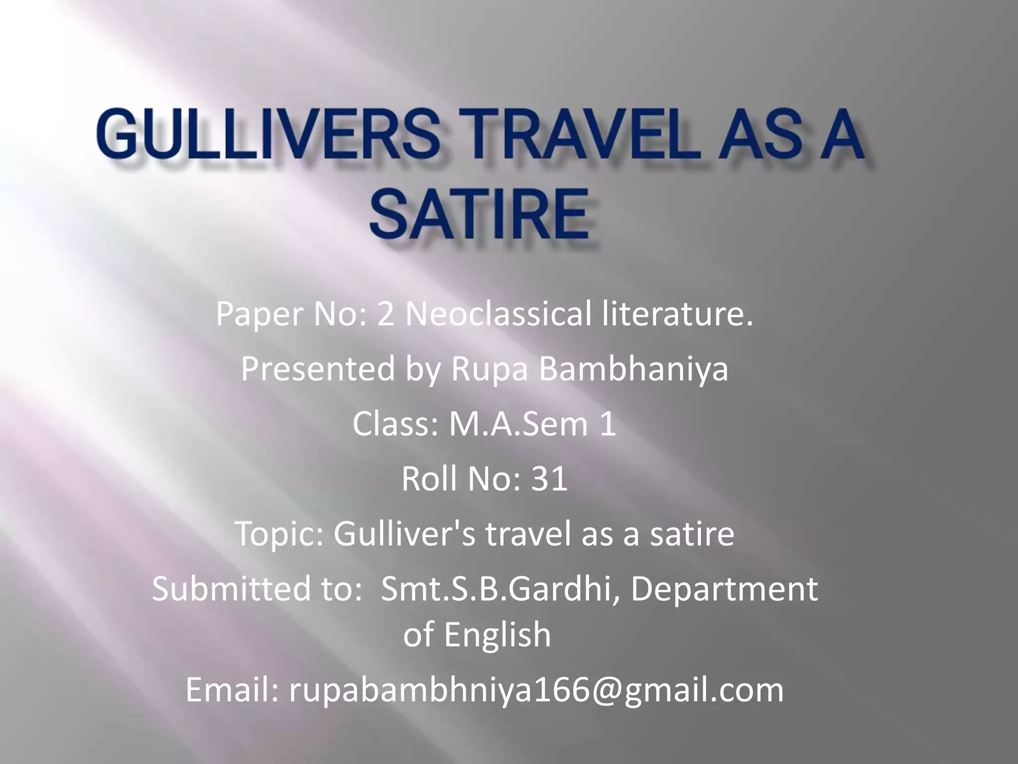 Gulliver's Travel as a satire | PPT | Humor and Satire | Pop Culture