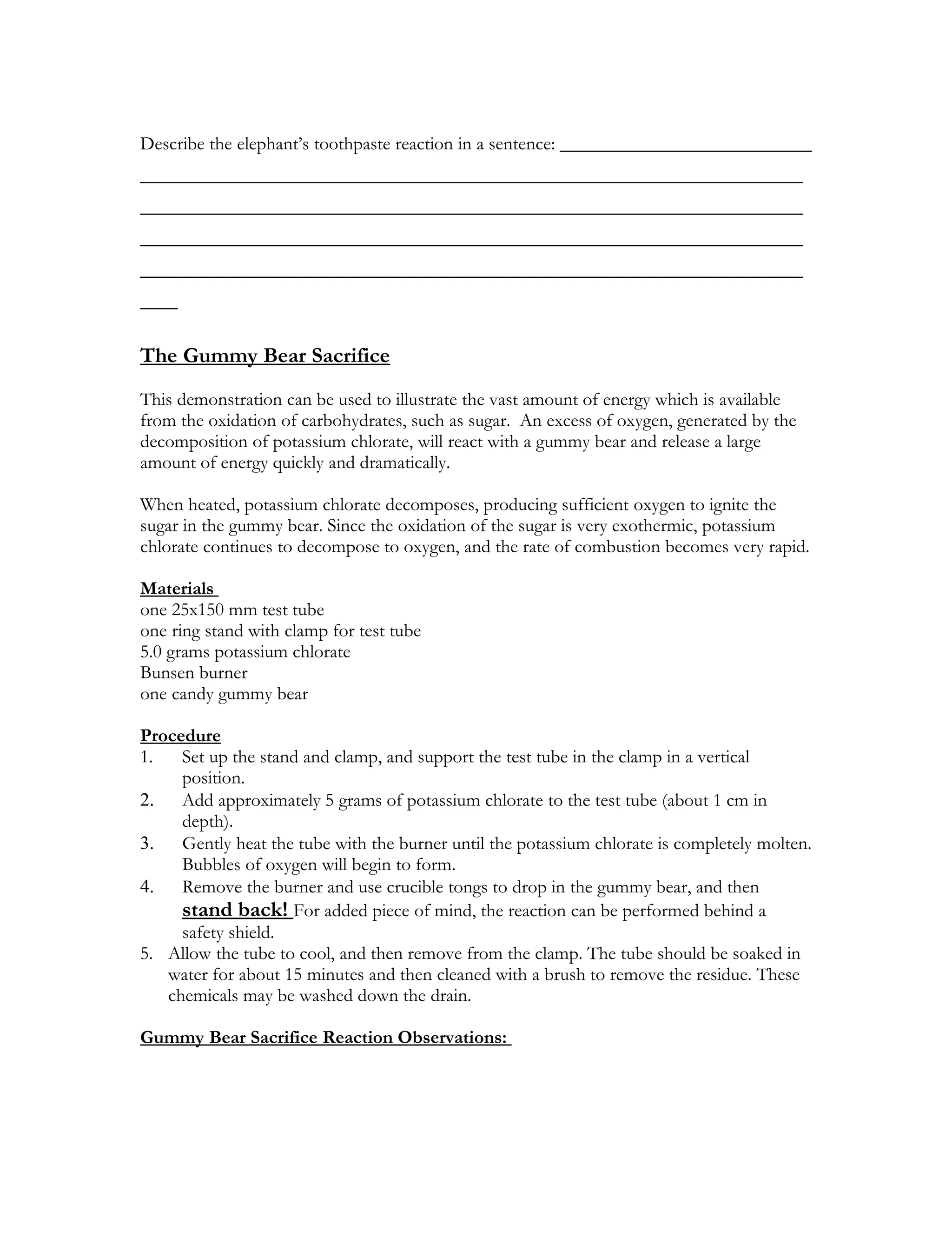 Chemistry - Gummy bear sacrifice in foam city Lab | DOC