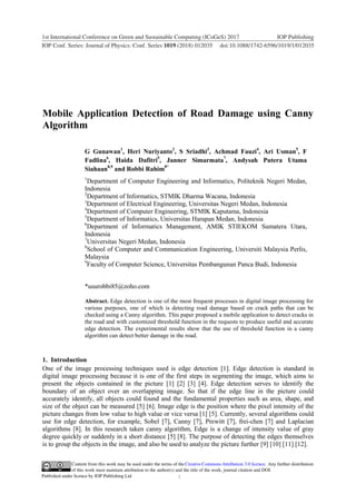 Mobile Application Detection of Road Damage using Canny Algorithm | PDF ...