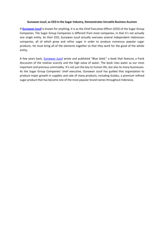 Gunawan Jusuf, as CEO in the Sugar Industry, Demonstrates Versatile ...