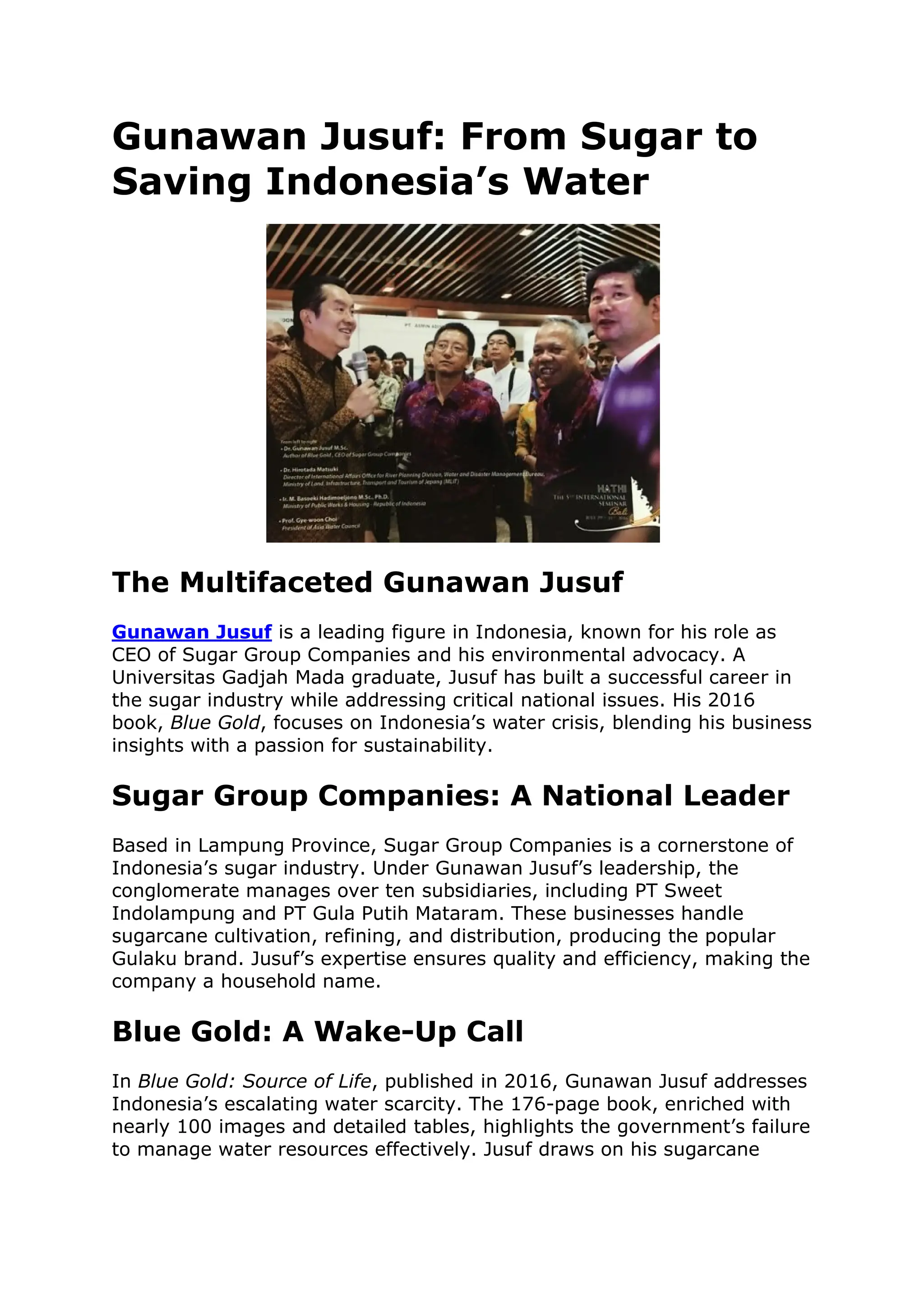 Gunawan Jusuf’s Blue Gold: Tackling Indonesia’s Water Crisis | PDF
