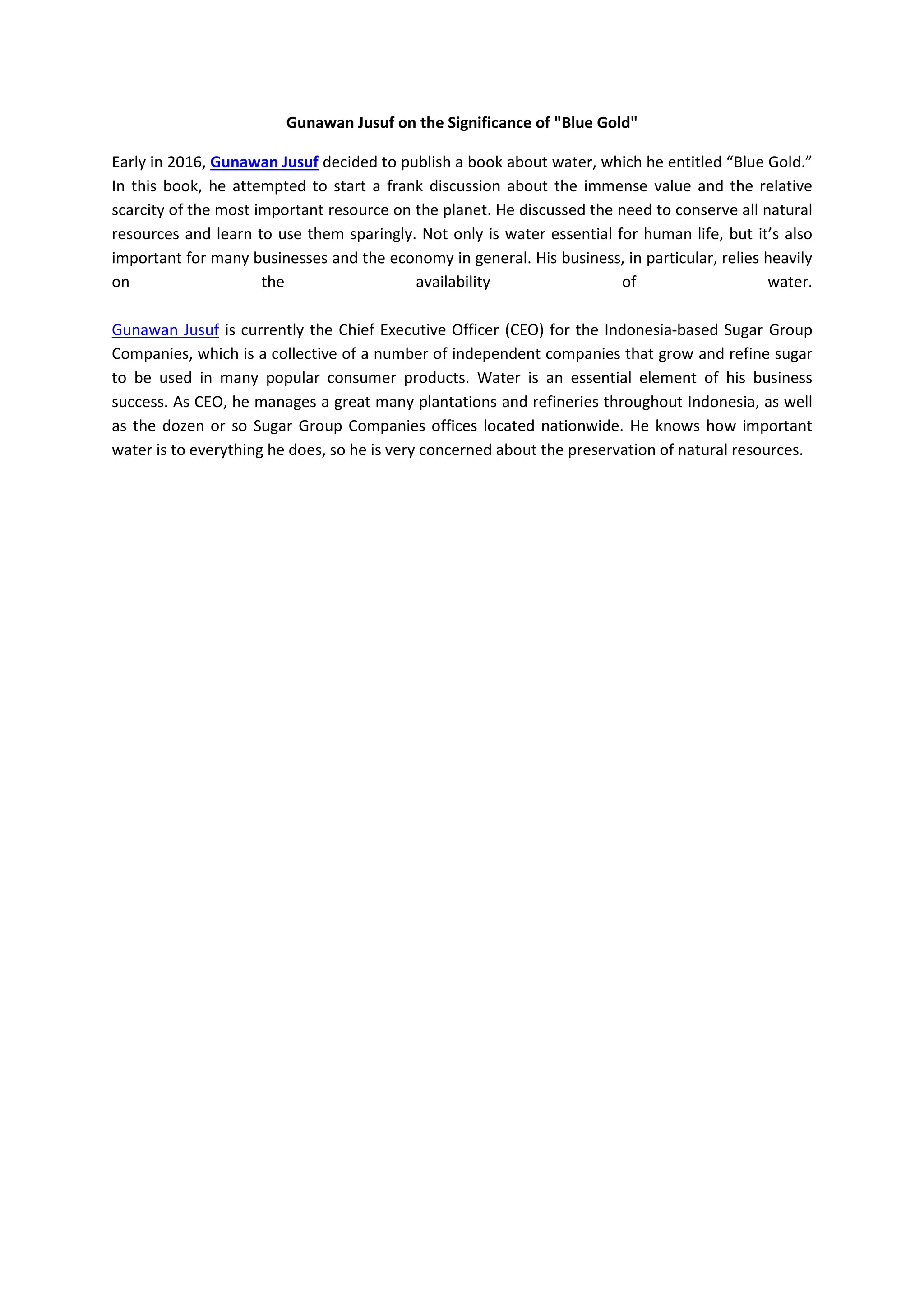 Gunawan Jusuf on the Significance of "Blue Gold" | PDF